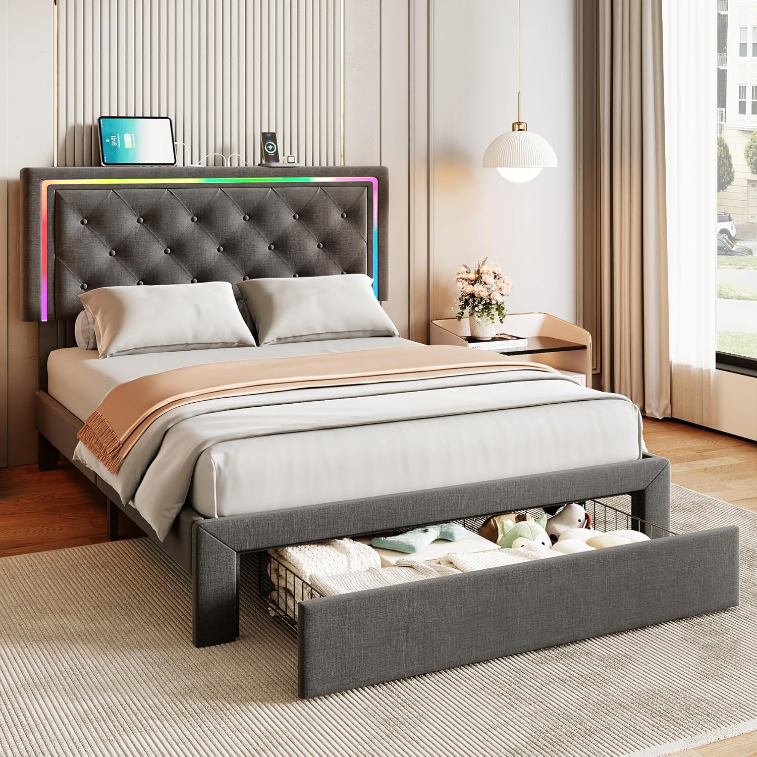 Amazon.com: Twin XL Bed Frame with Storage Drawer and Adjustable ...