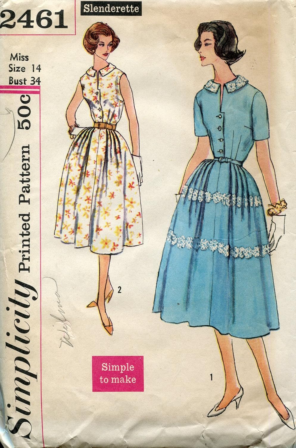 Amazon.com: 1950s Simplicity Pattern 2461 ~ Slenderette Misses' and ...