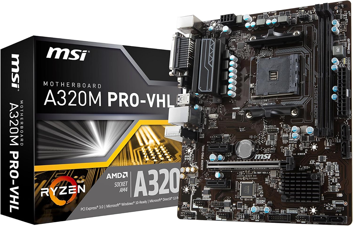 MSI A320M PRO-VHL Pro Series AMD Ryzen DDR4 VR Ready HDMI USB 3 Micro ...