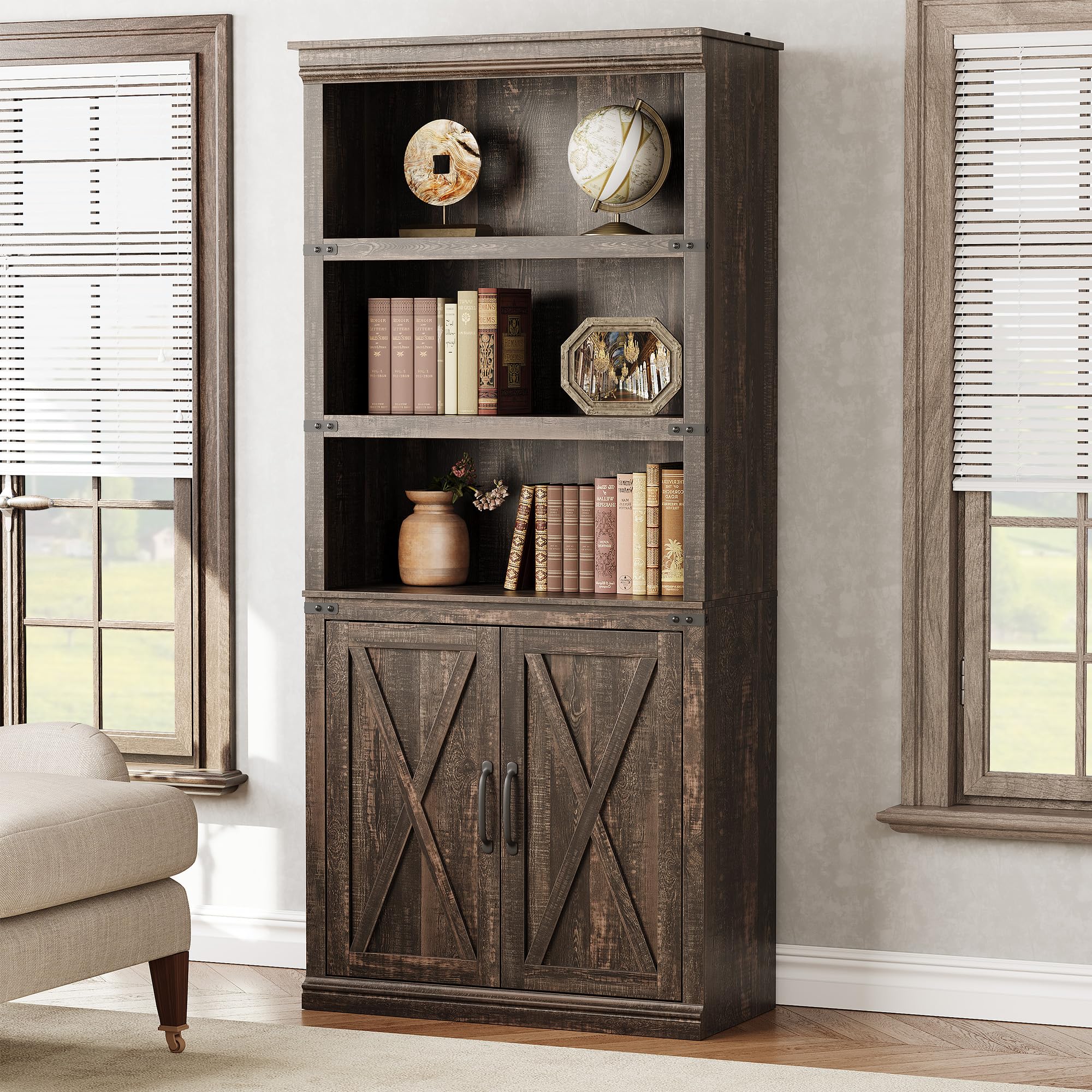 Amazon.com: Farmhouse Bookshelves and Dark Oak Bookcases with Doors ...