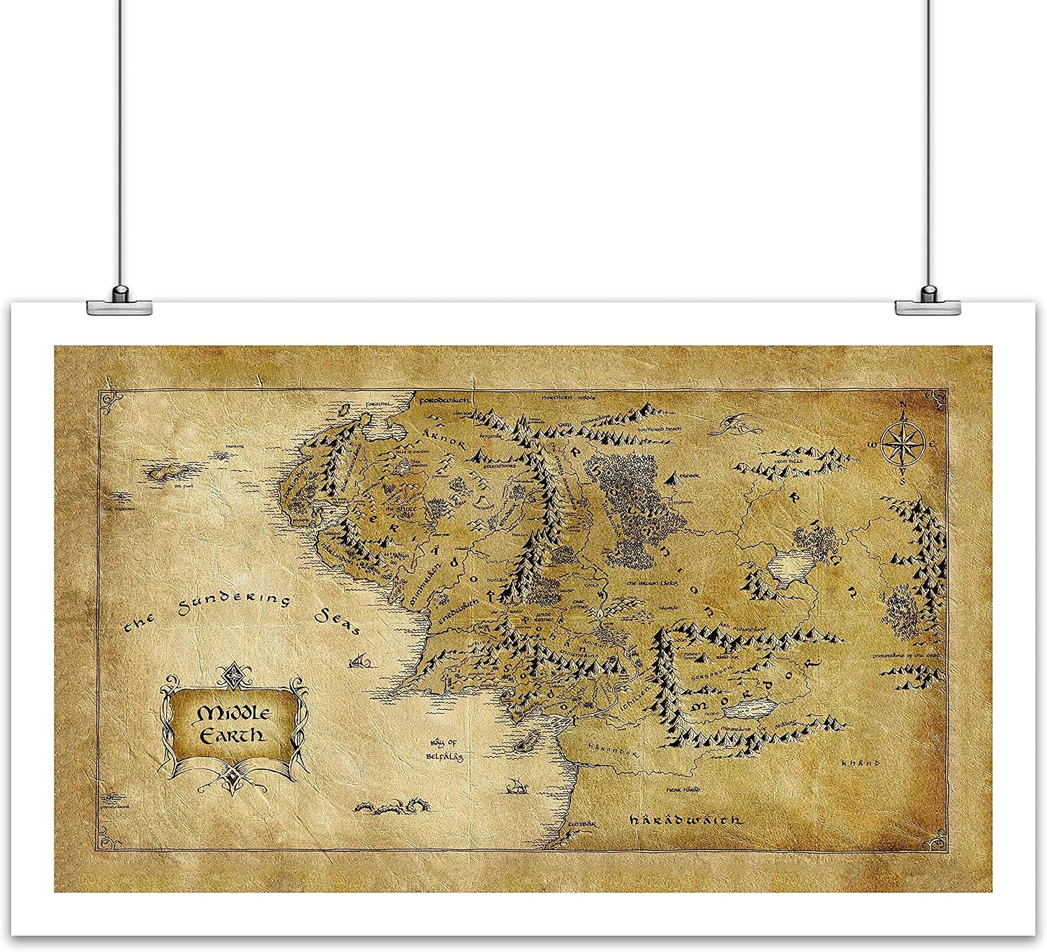 Map of Middle Earth Middle Earth Map Wall Art Print on Poly-Matt Canvas ...