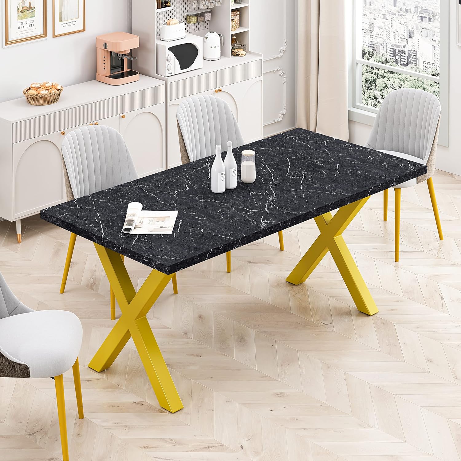 Amazon.com - LUMISOL Modern Marble Dining Table for 6-8, Wood Dining ...