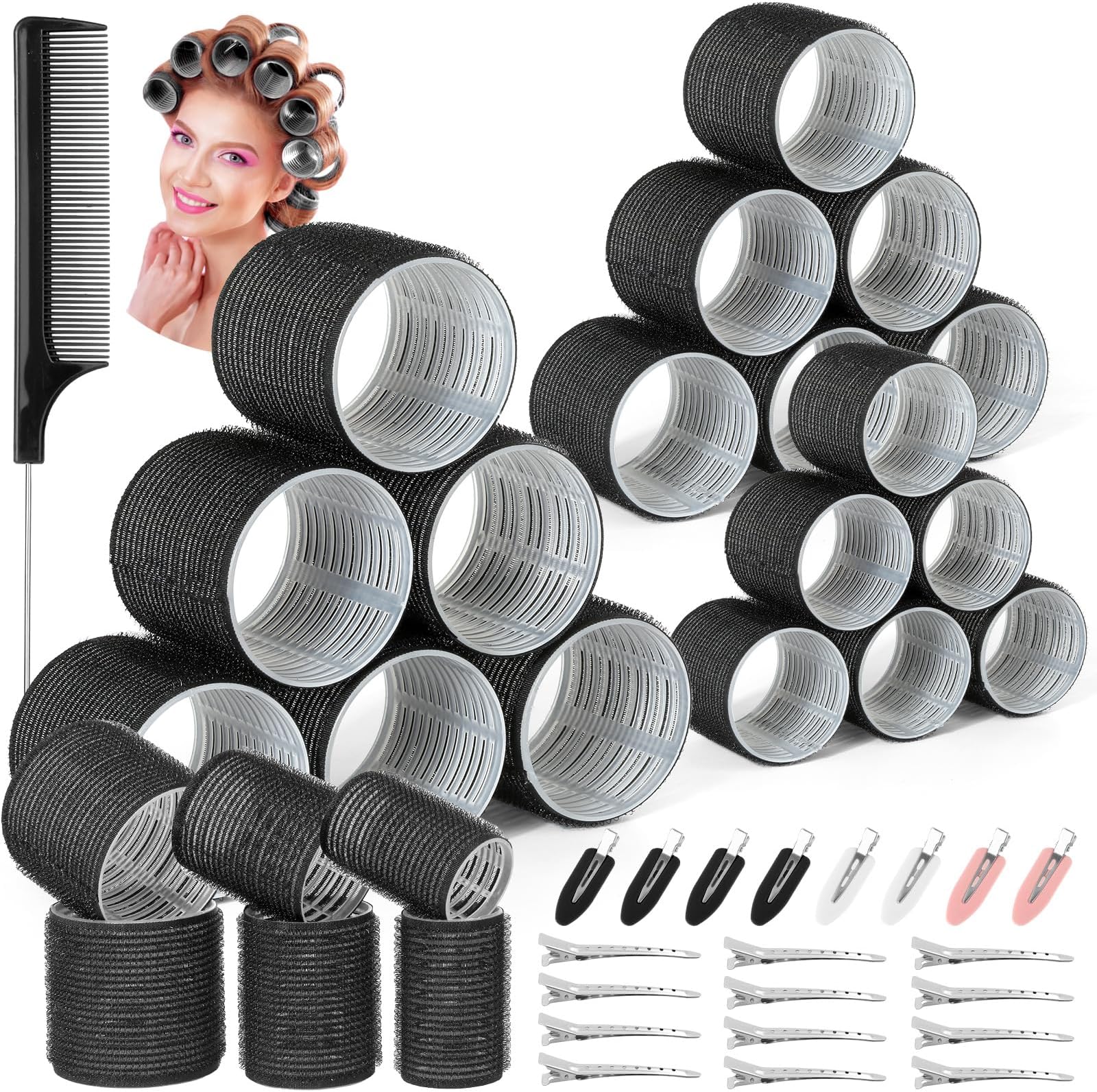 Amazon.com : 40 Pcs Hair Rollers Set, Self Grip Hair Rollers Heatless ...