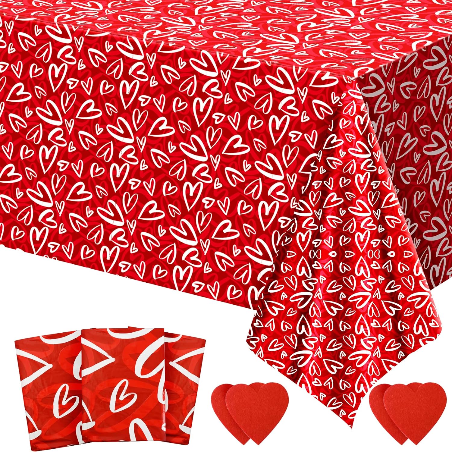 Amazon.com: 3 Pcs Valentines Tablecloth-Heart Love Valentine's Table ...