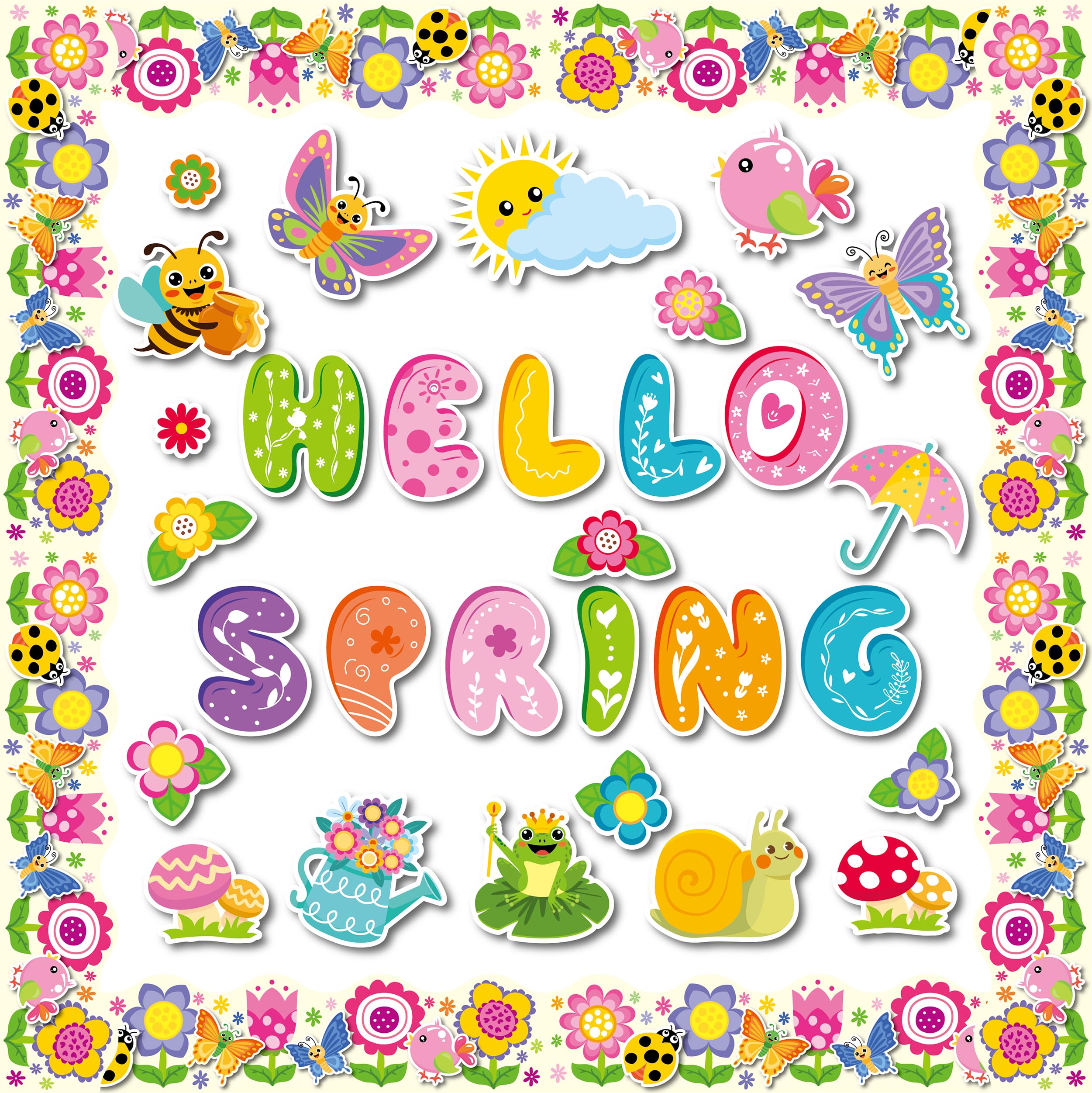 Snapklik.com : 70 Pcs Hello Spring Bulletin Board Decorations ...