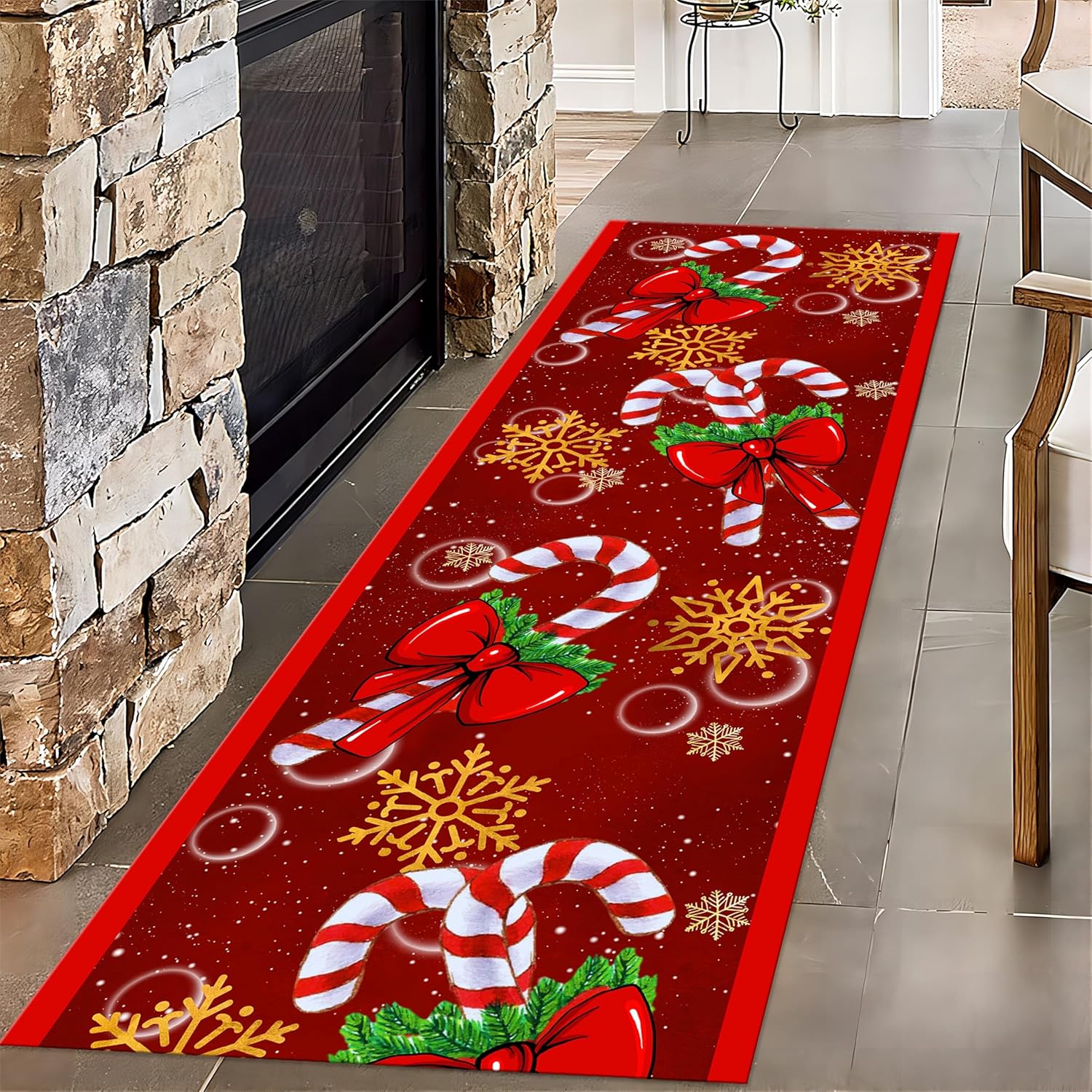 Amazon.com: PLMHXC Candy Cane Christmas Hallway Rug, 2x10ft, Gold ...