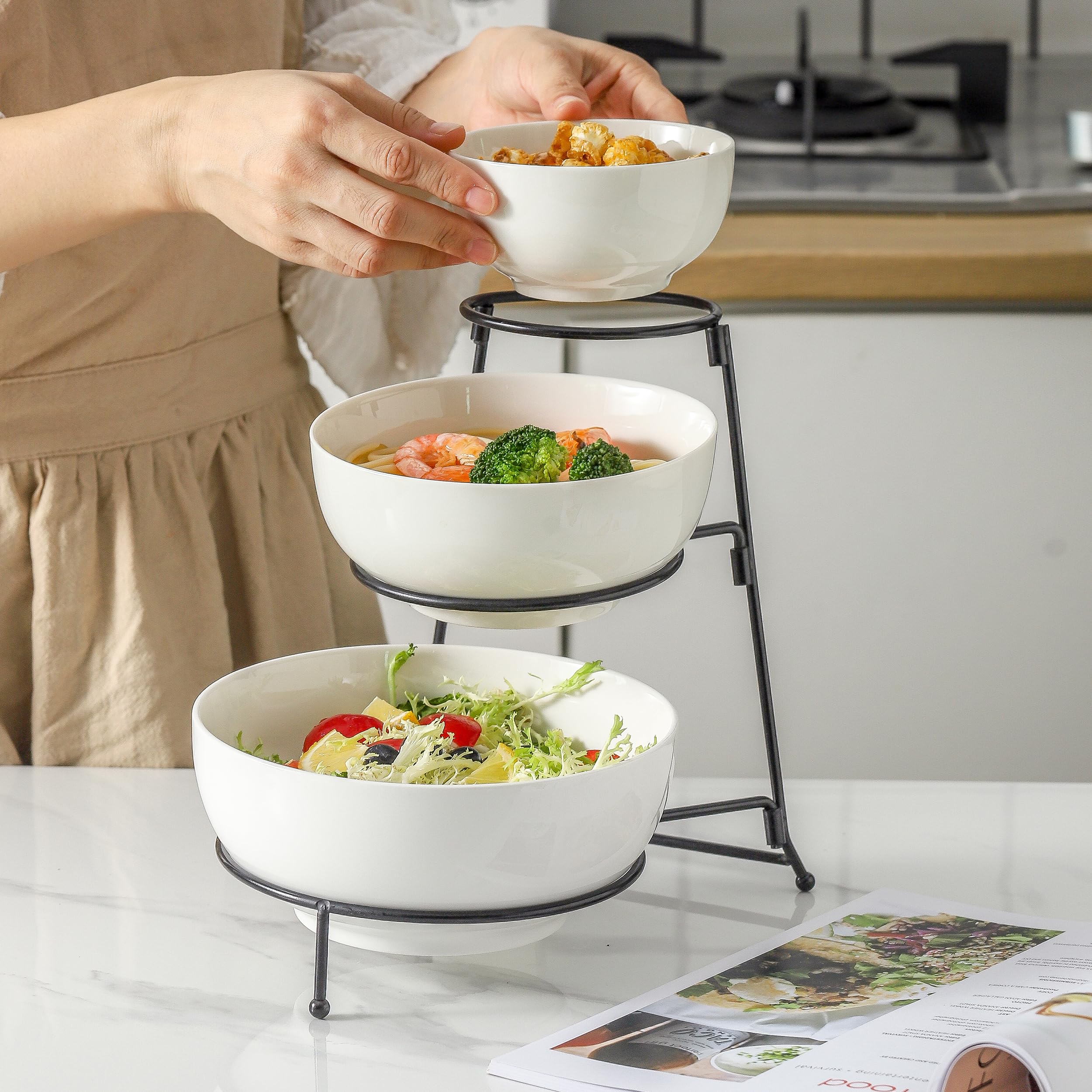 Snapklik.com : XINLTC 3 Tier Ceramic Serving Bowl Set