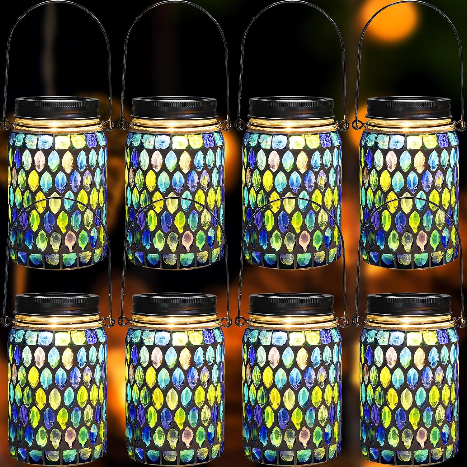 VIHOSE 8 Pcs Solar Powered Mosaic Lights, Outdoor Hanging Solar Light ...