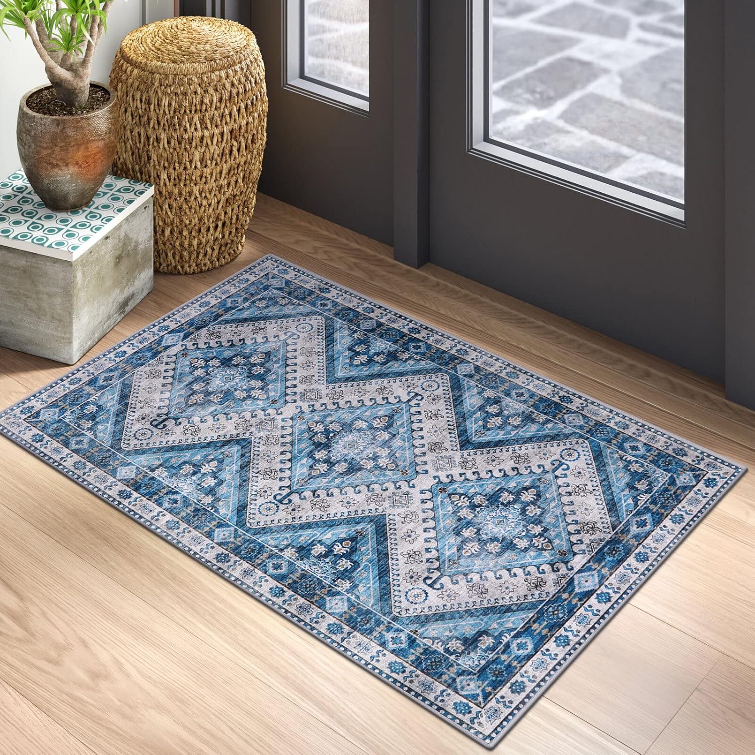 Amazon.com: Beeiva Tribal Small Entryway Area Rug, 2x3 Blue Washable ...