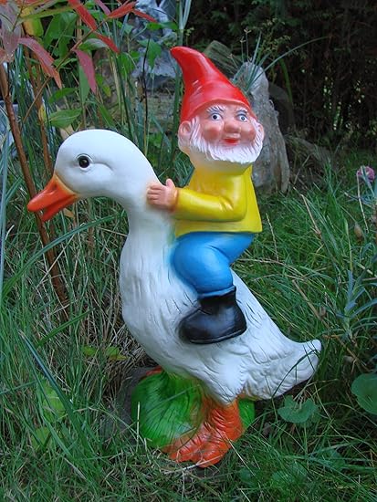 Garden Gnome On Duck in Break Resistant PVC Gnome Garden Statue Made in ...