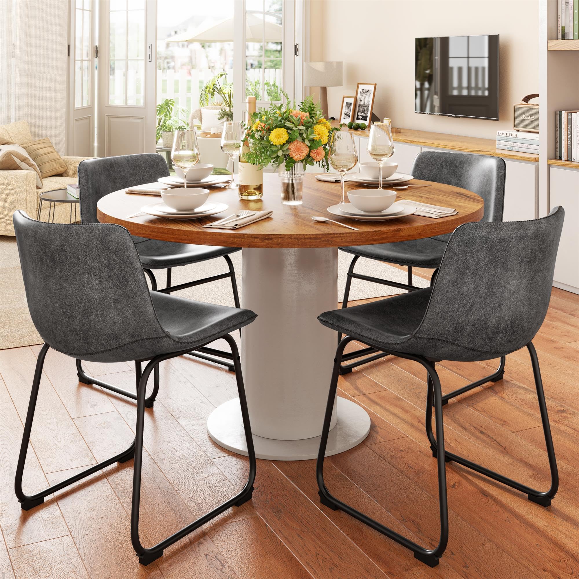Amazon.com: REONEY Dining Chairs Set of 4, PU Leather Armless Dinner ...