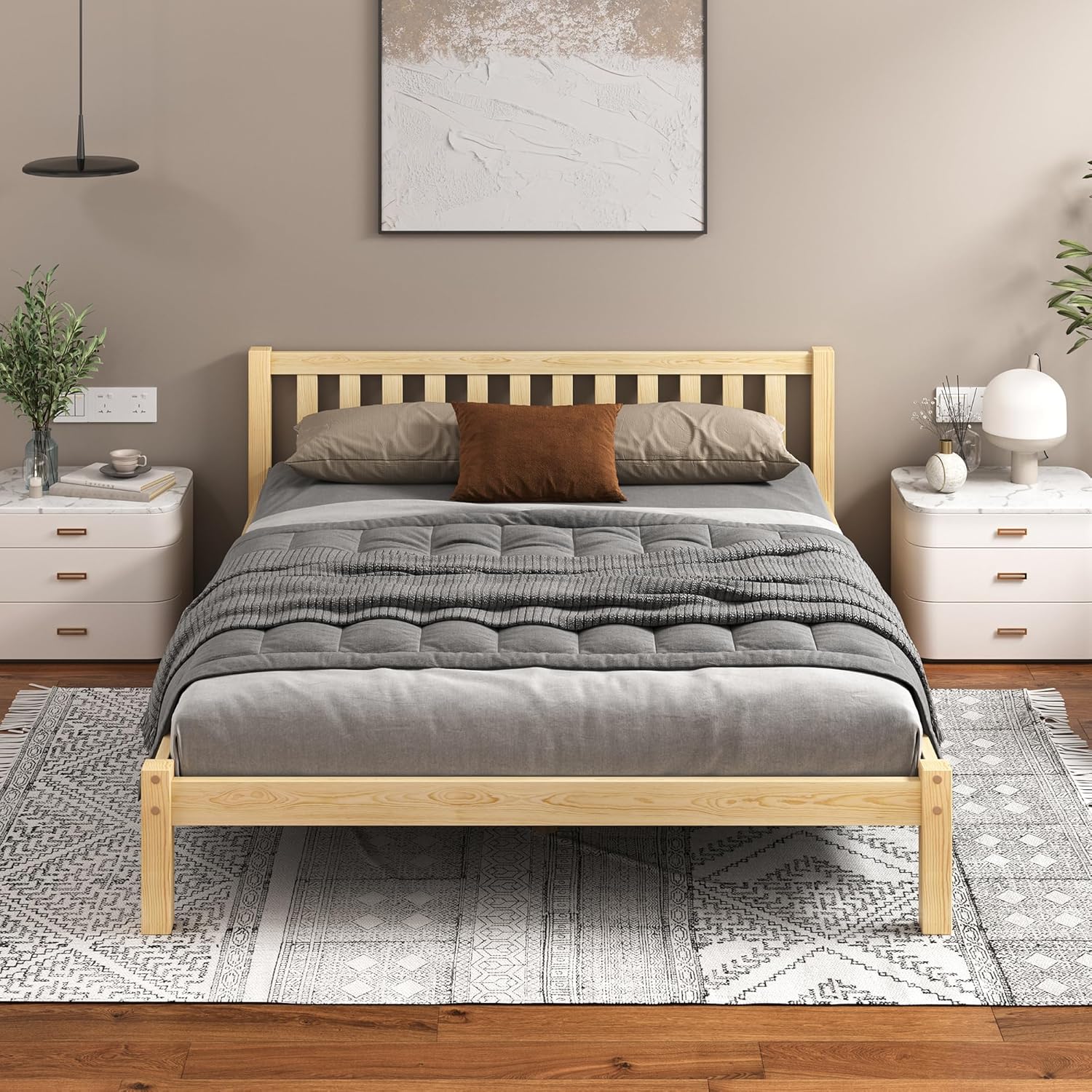 ALFORDSON Bed Frame Double Wooden Bed Base with Solid Wood Pine Timber ...