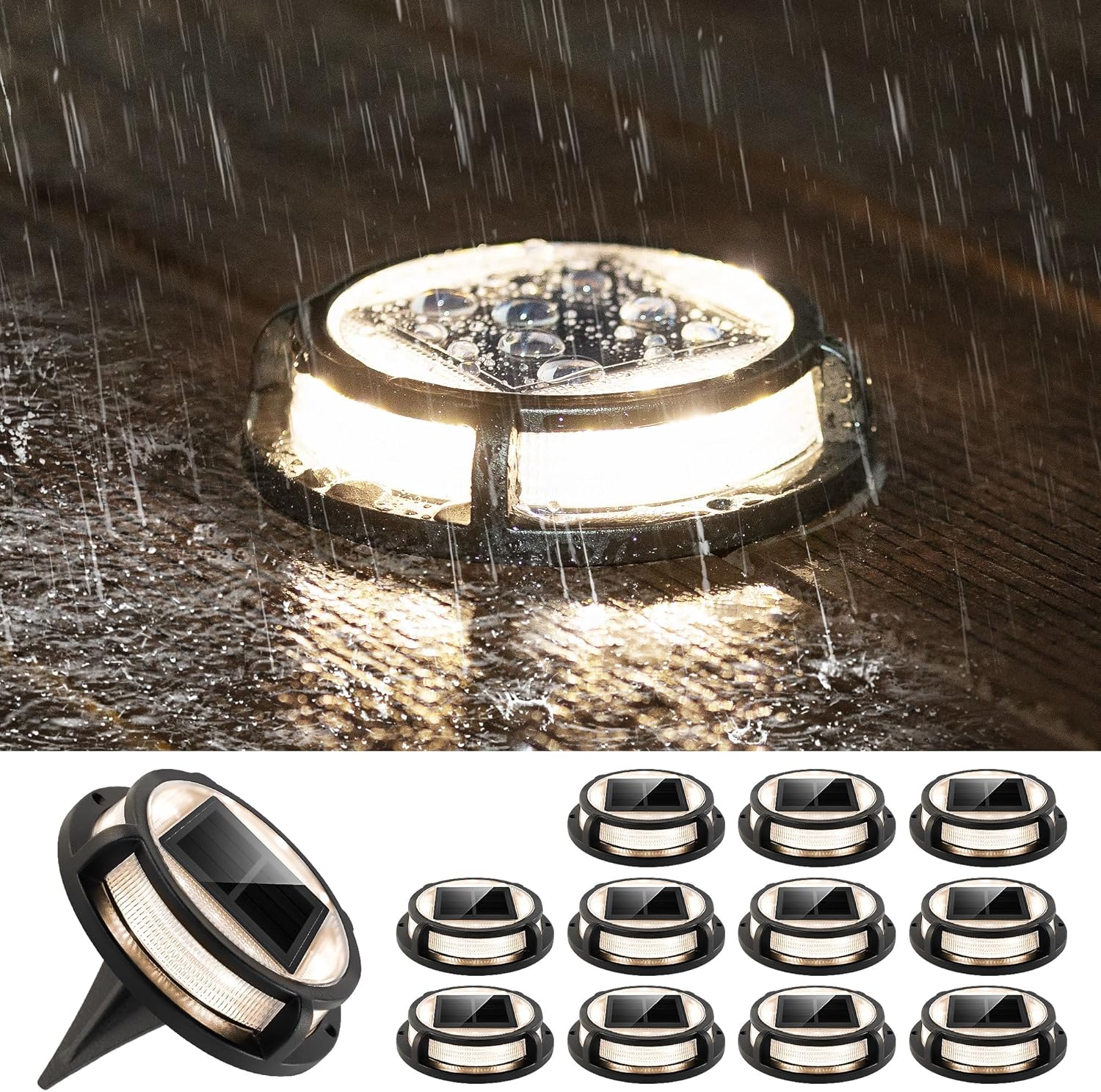 LUTEC 12 Pack Solar Driveway Lights, 12 LEDs IP67 Waterproof Outdoor ...