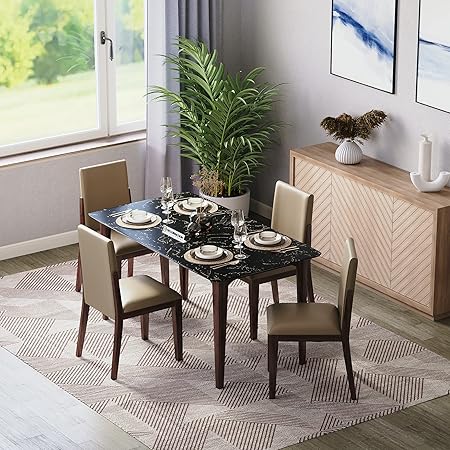 DecorNation Italiana Solid Wood 4 Seater Dining Room Set for Home, Living Room- Black Dining ...