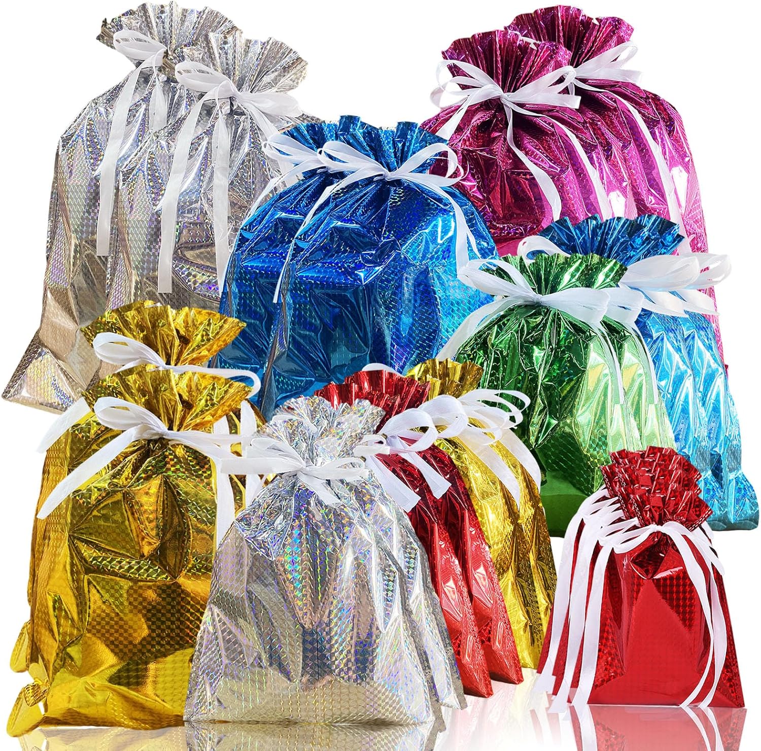25 Pack Solid Color Foil Gift Bag Multipack Drawstring Gift Bags,6 ...