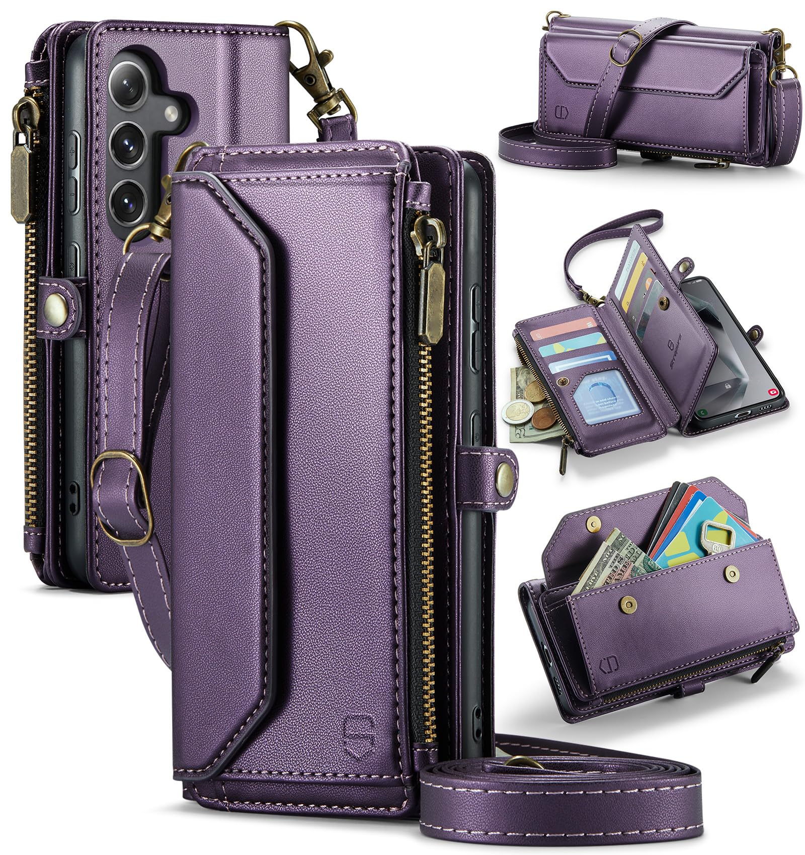 Amazon.com: Strapurs Crossbody Wallet Case Compatible with Samsung Galaxy S24 Plus RFID Blocking ...