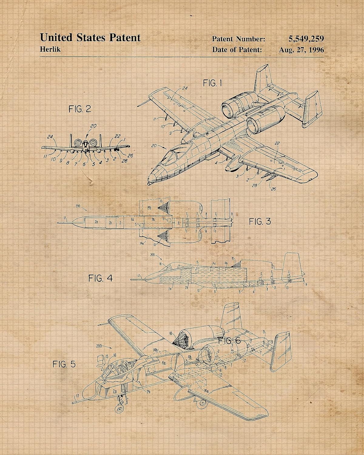 Vintage A10 Warthog Aircraft Patent Prints, 4 (8×10) Photos, Wall Art ...