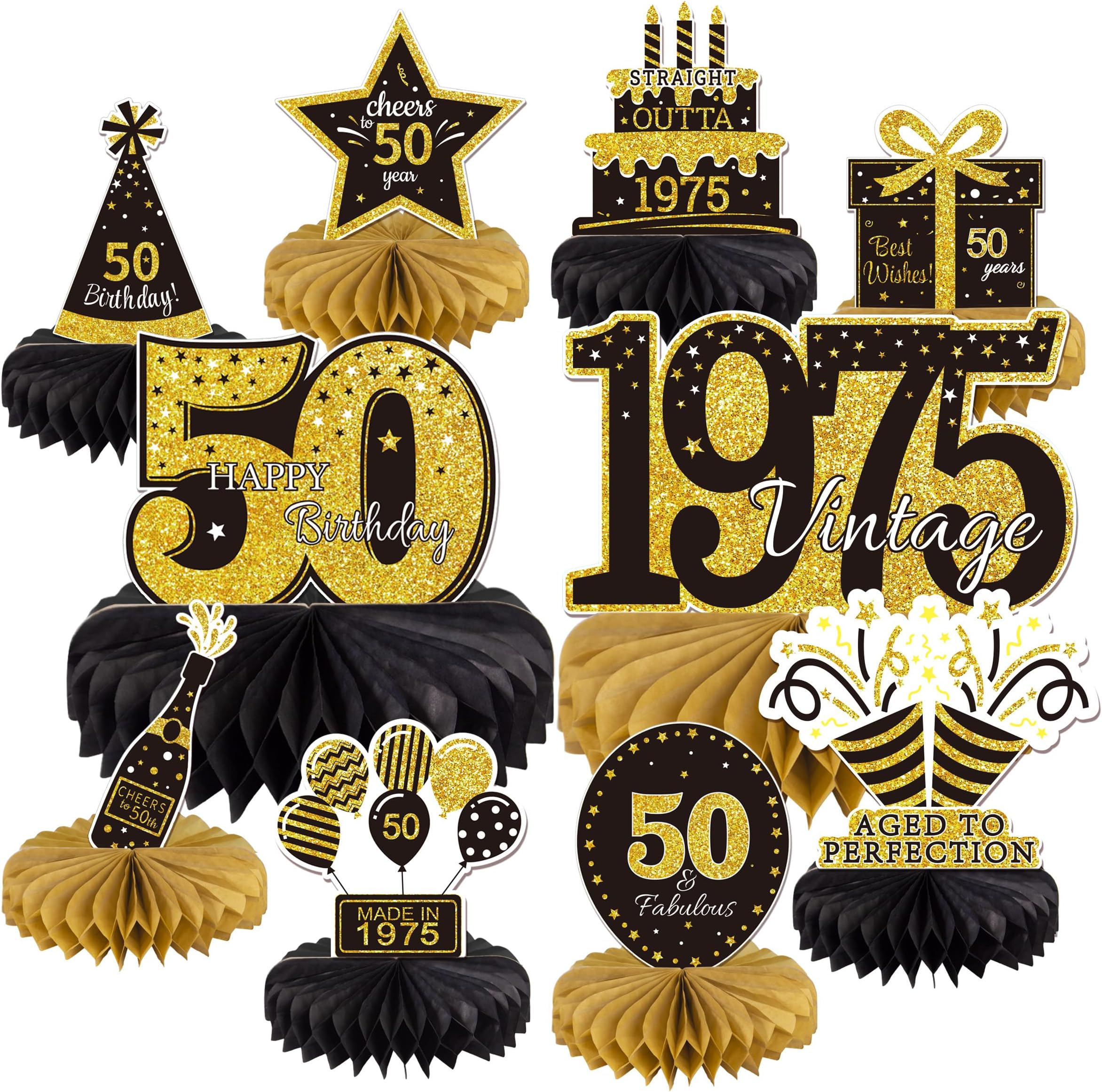 Amazon.com: Threehoney 6 Pcs Mirror Gold 50th Birthday Decorations for ...
