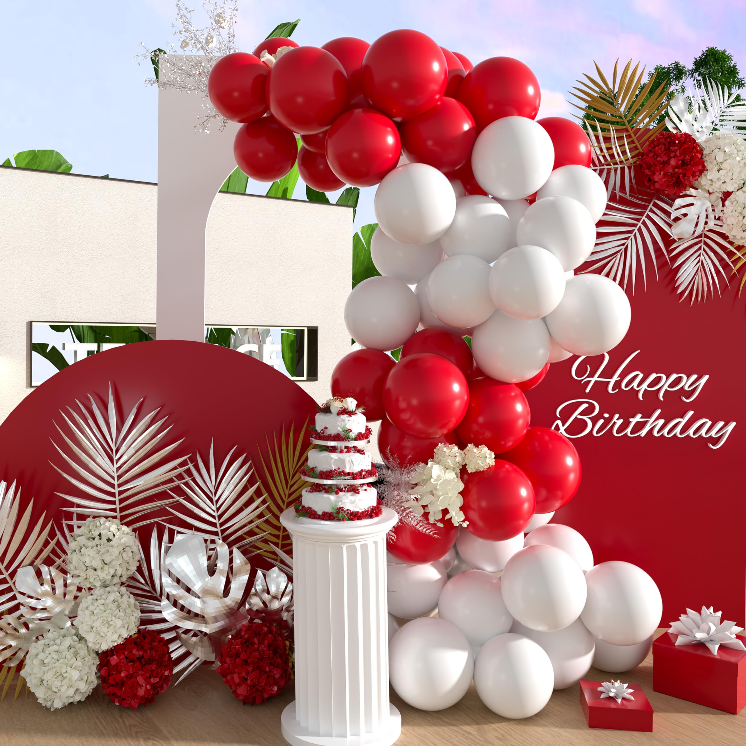 Amazon.com: SUWEN Red and White Balloons Set 63PCS Latex Shiny Helium ...