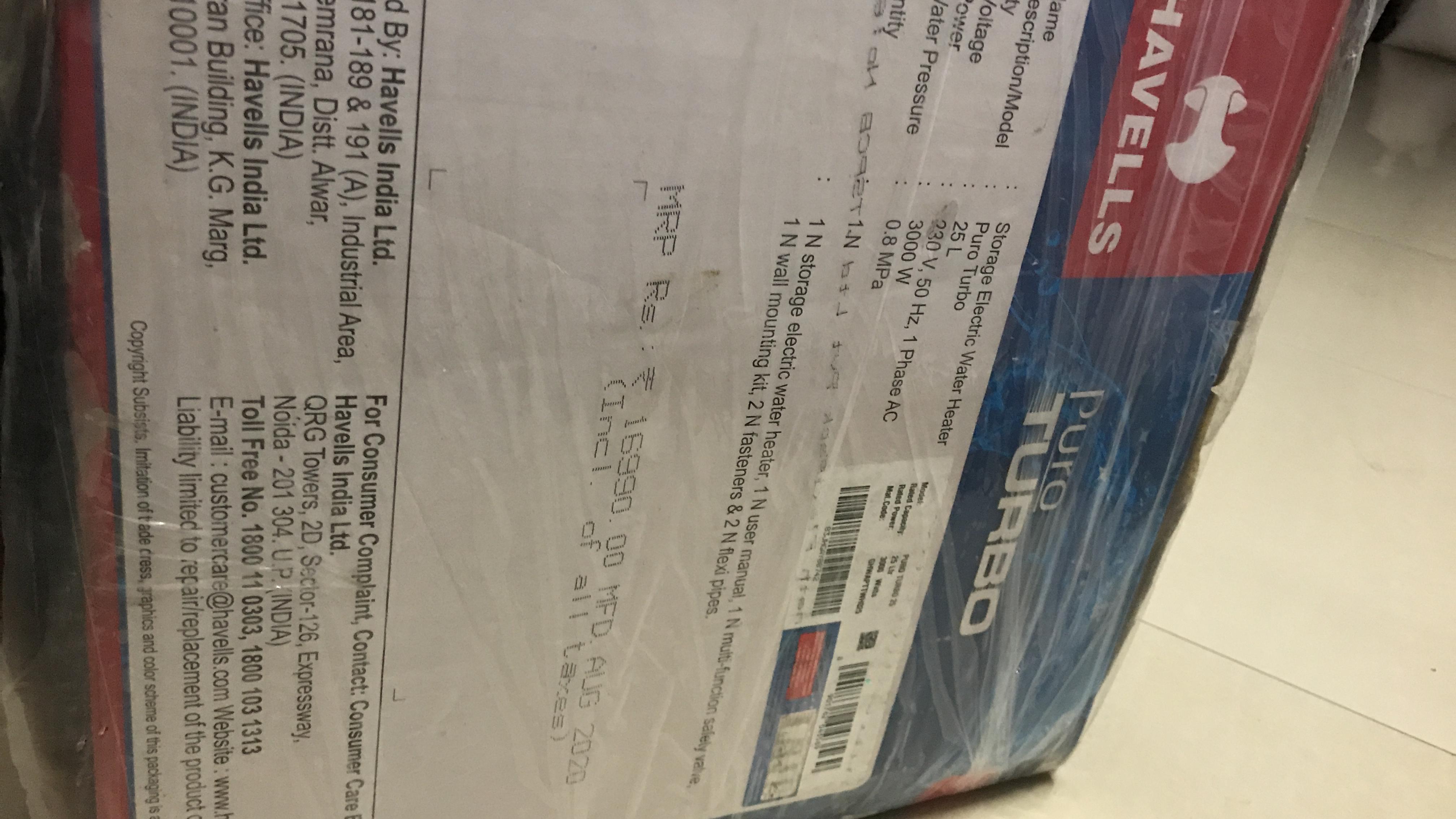 Buy Havells Puro Turbo 25-L Storage Heater with Flexi Pipe, Safe Shock ...