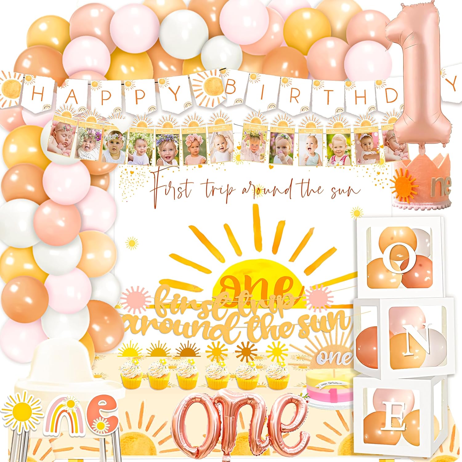 Amazon.com: First Trip Around The Sun Birthday Decorations Boho Sun 1st ...