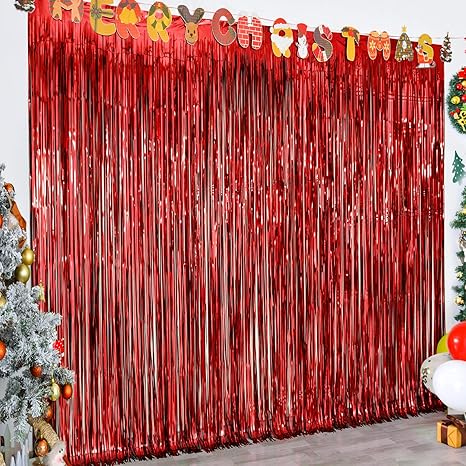 Amazon.com: LOLStar 3 Pack Christmas Foil Fringe Curtains Christmas ...