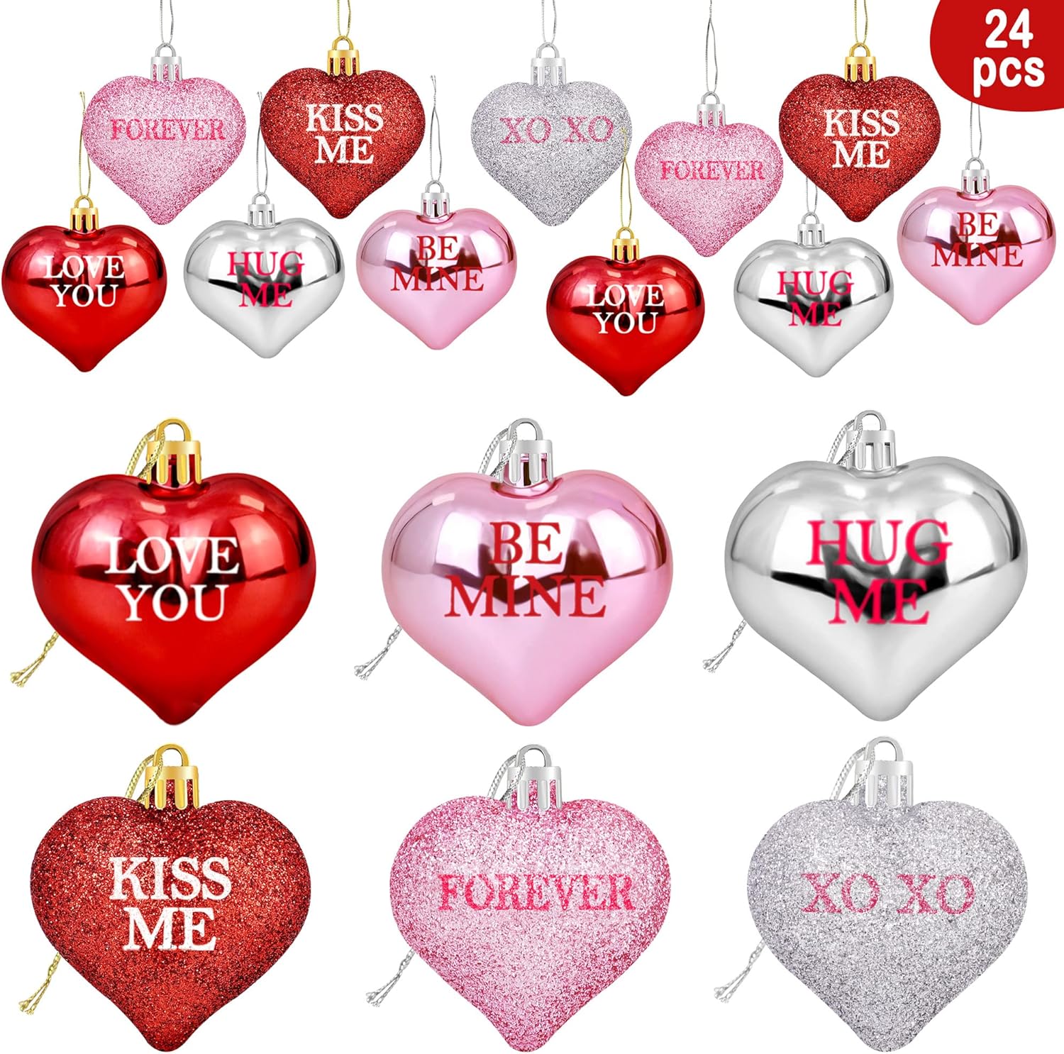 Amazon.com: 24Pcs Valentine's Day Glitter Heart Shaped Ornaments ...