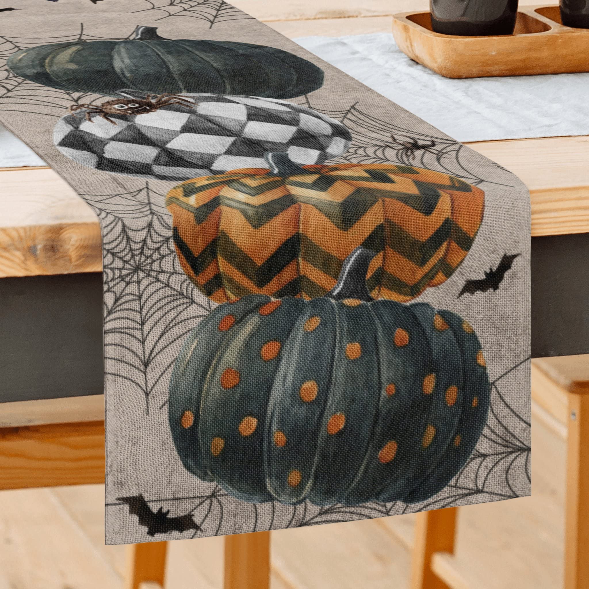 Amazon.com: Halloween Table Runner 72 Inches Long, Pumpkins Burlap Halloween Table Decor for ...