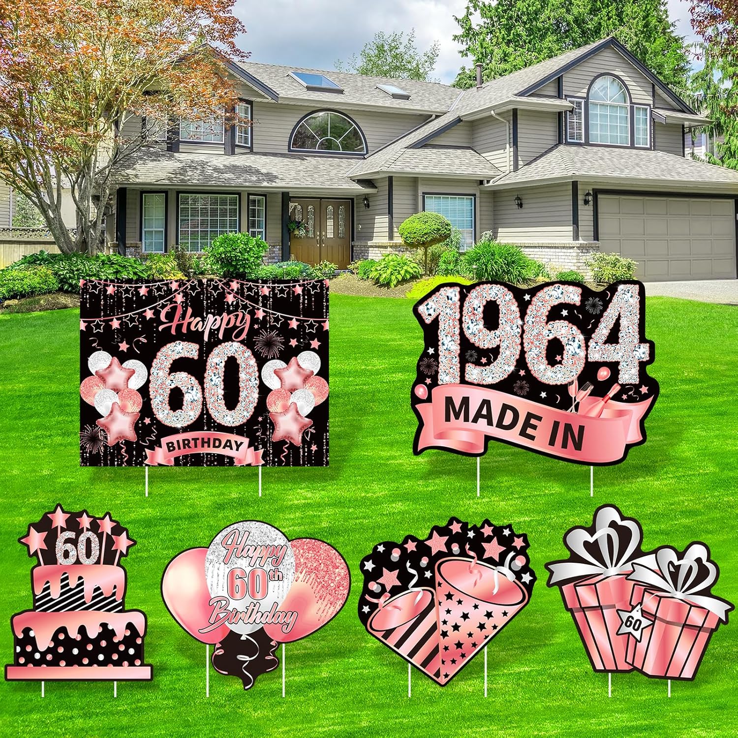Amazon.com : Rose Gold 60th Birthday Decorations Rose Gold 60th ...