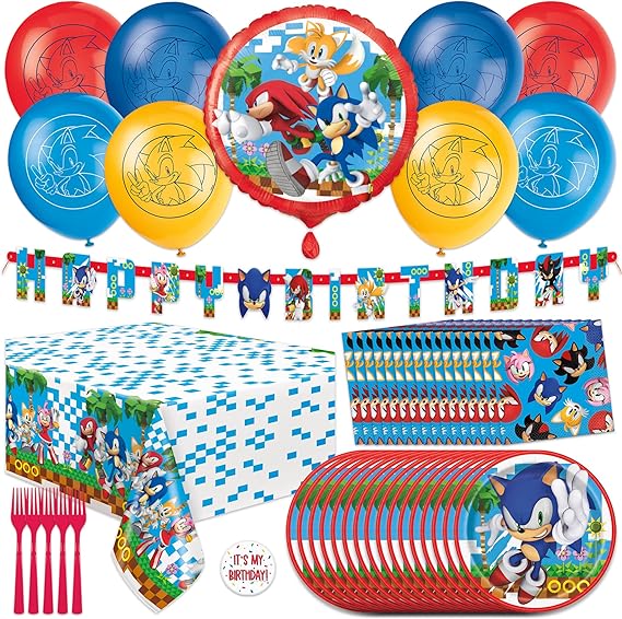 Amazon.com: Sonic Birthday Party Decorations for 16 | Balloons, Banner ...