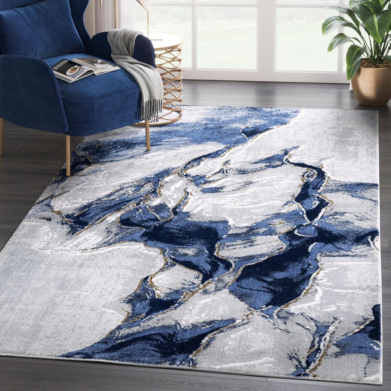 Amazon.com: Abani Regal Collection Area Rug - Abstract Grey Blue Design ...