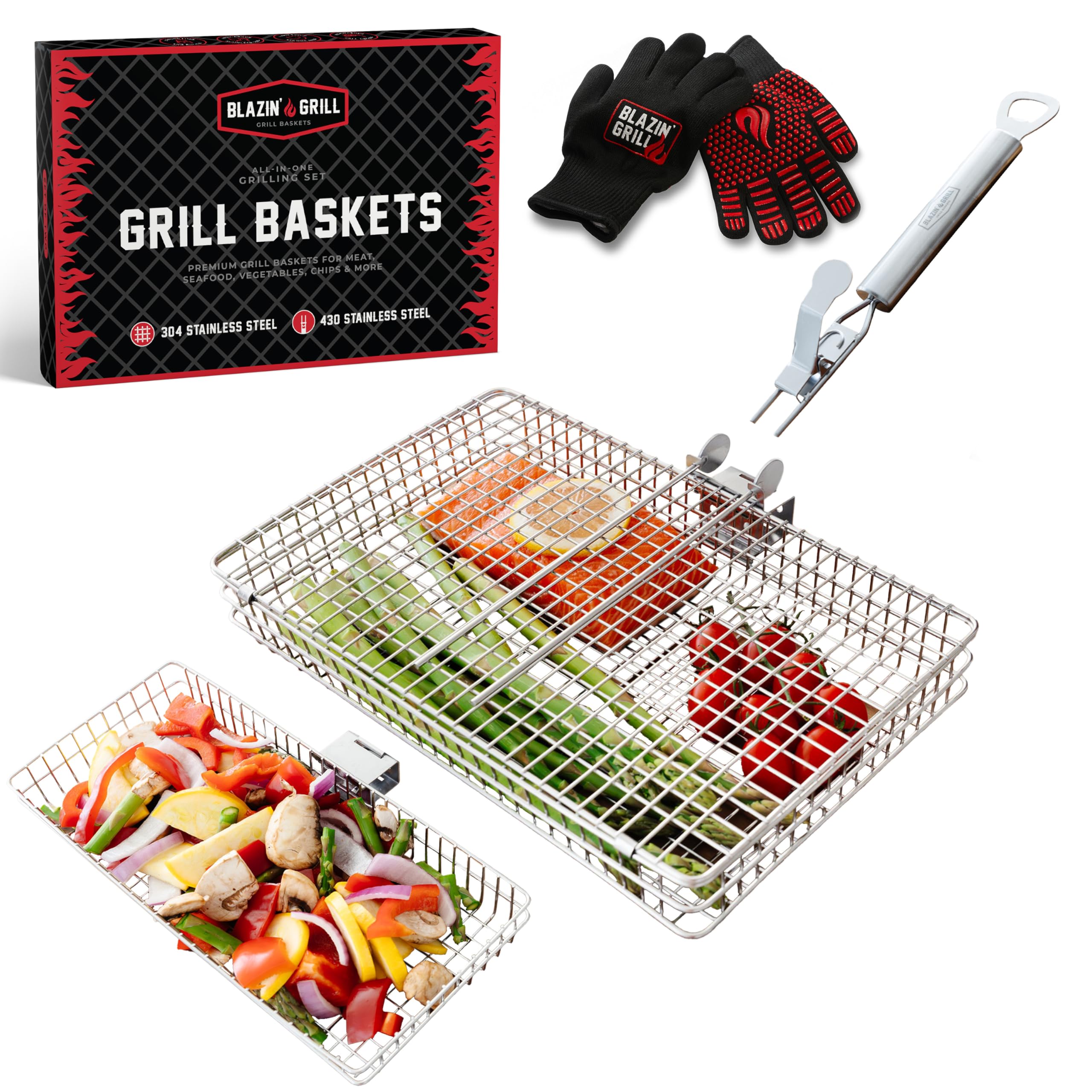 Amazon.com: Blazin' Grill Grill Baskets for Outdoor Grill | 2 Grilling ...