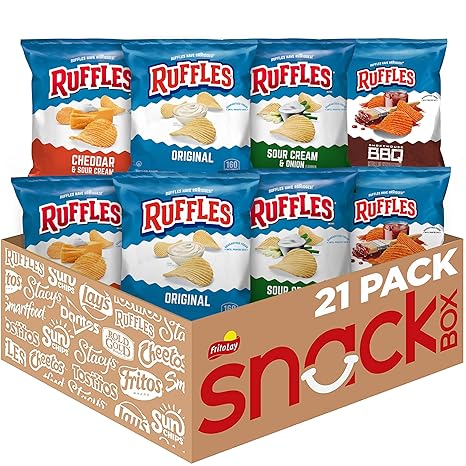 Amazon.com: Ruffles Potato Chips, 4 Flavor Variety Pack, 1 oz Bags ...