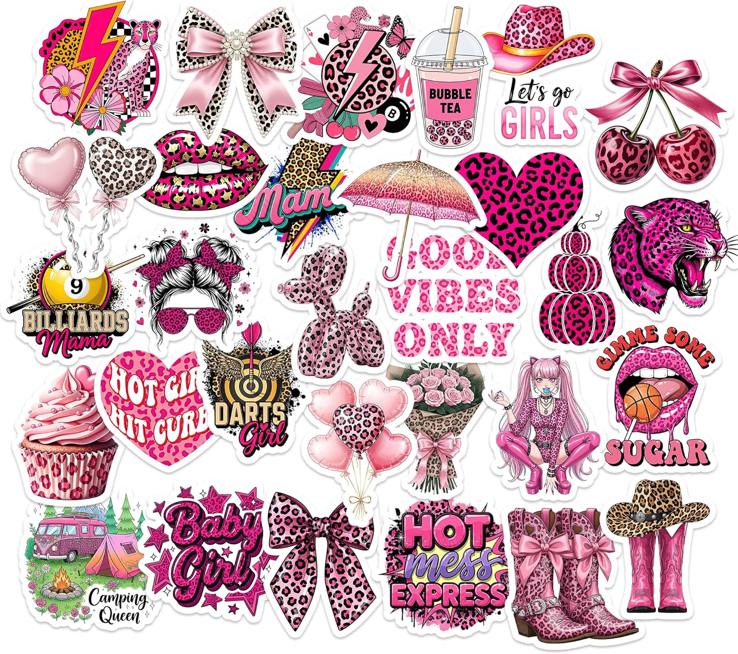 Amazon.com: 30PCS Pink Leopard Stickers – Waterproof Vinyl Glam Sticker ...