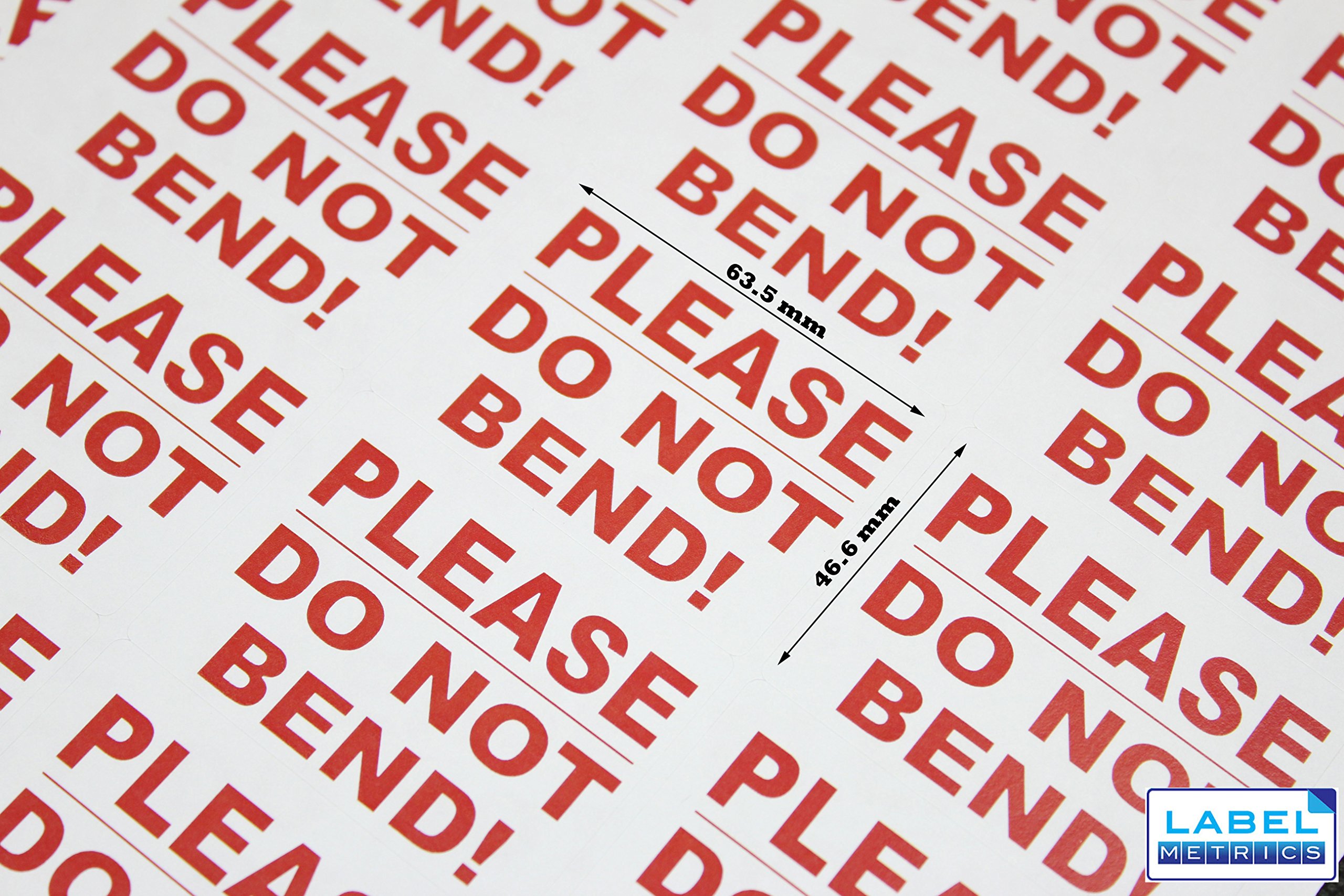 "Please do not Bend" Labels/Stickers, red Text 63.5mm x 46.6mm Labels ...