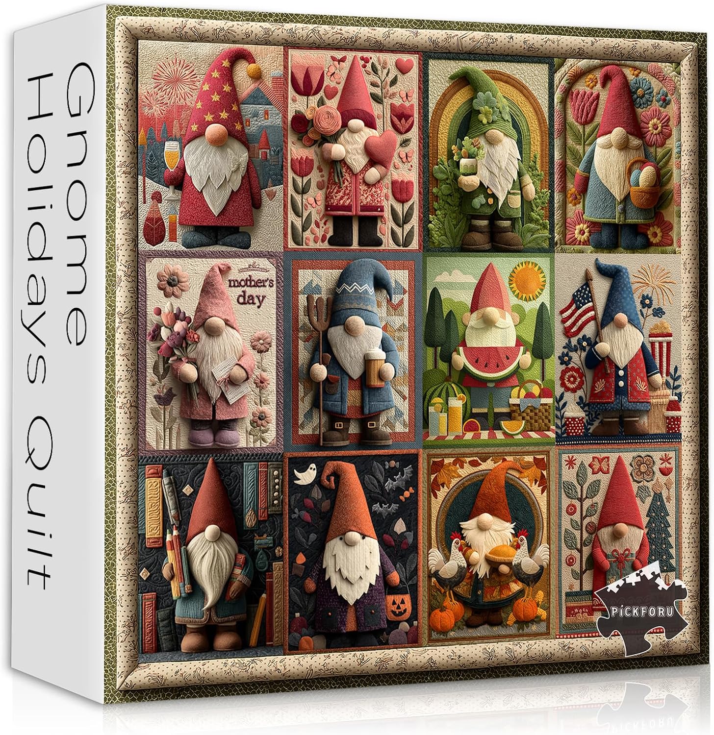 Holiday Gnome Puzzles for Adults 1000 Pieces, Gnome Quilt Puzzle ...