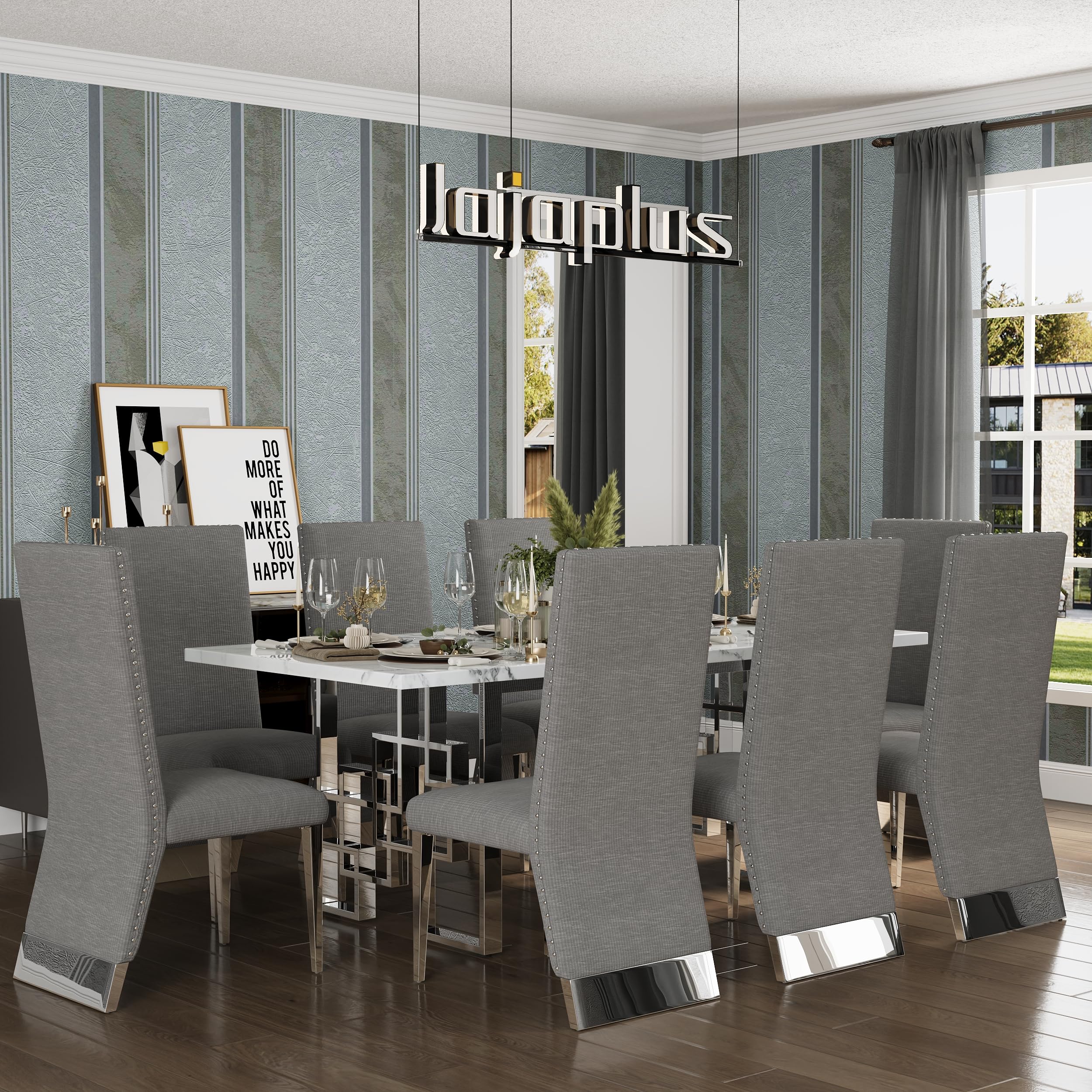 Amazon.com: jajaplus 9-Piece Silver Dining Table Set for 8, Luxury ...