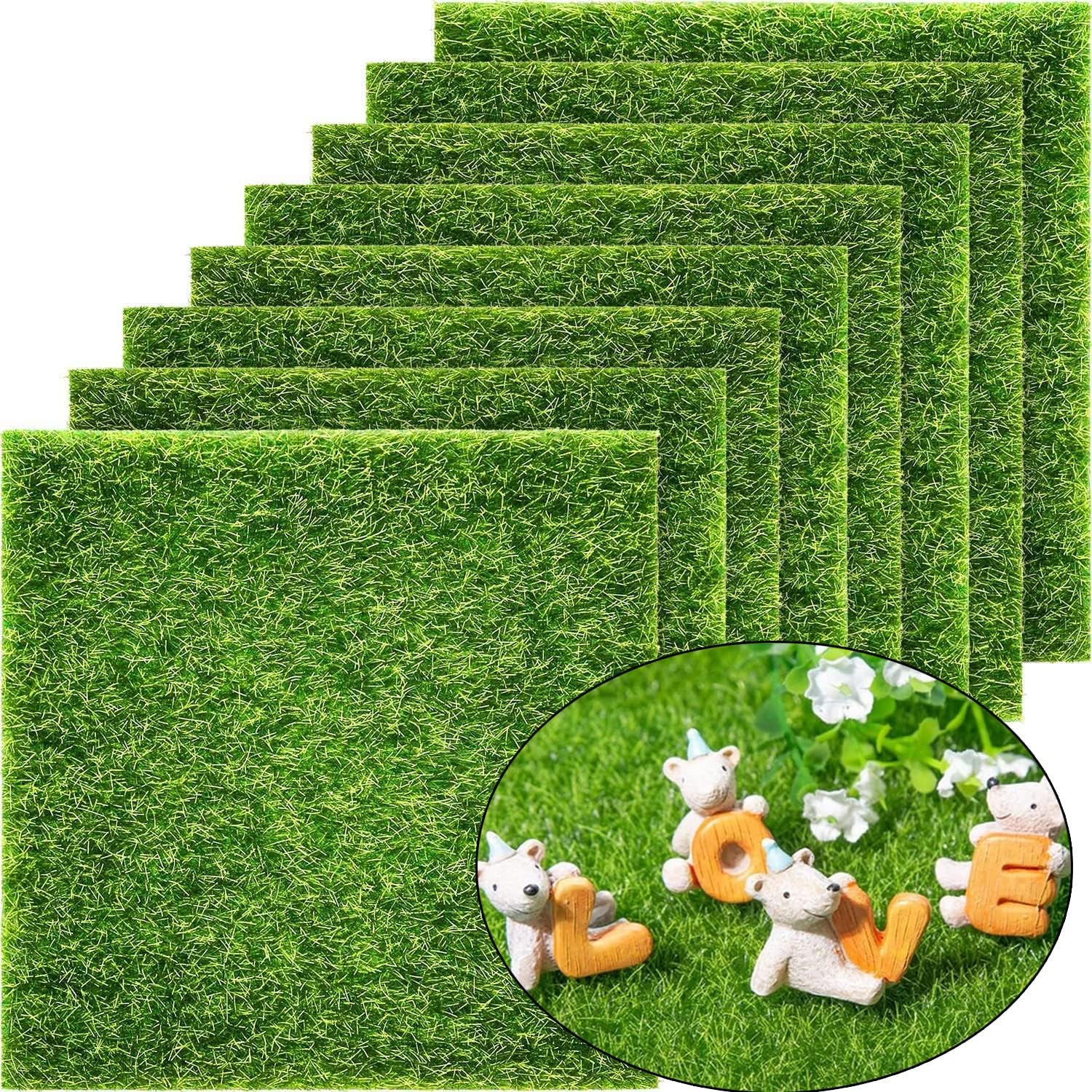 Jedrey 8pcs Artificial Garden Grass Lawn, Fairy Artificial Grass ...