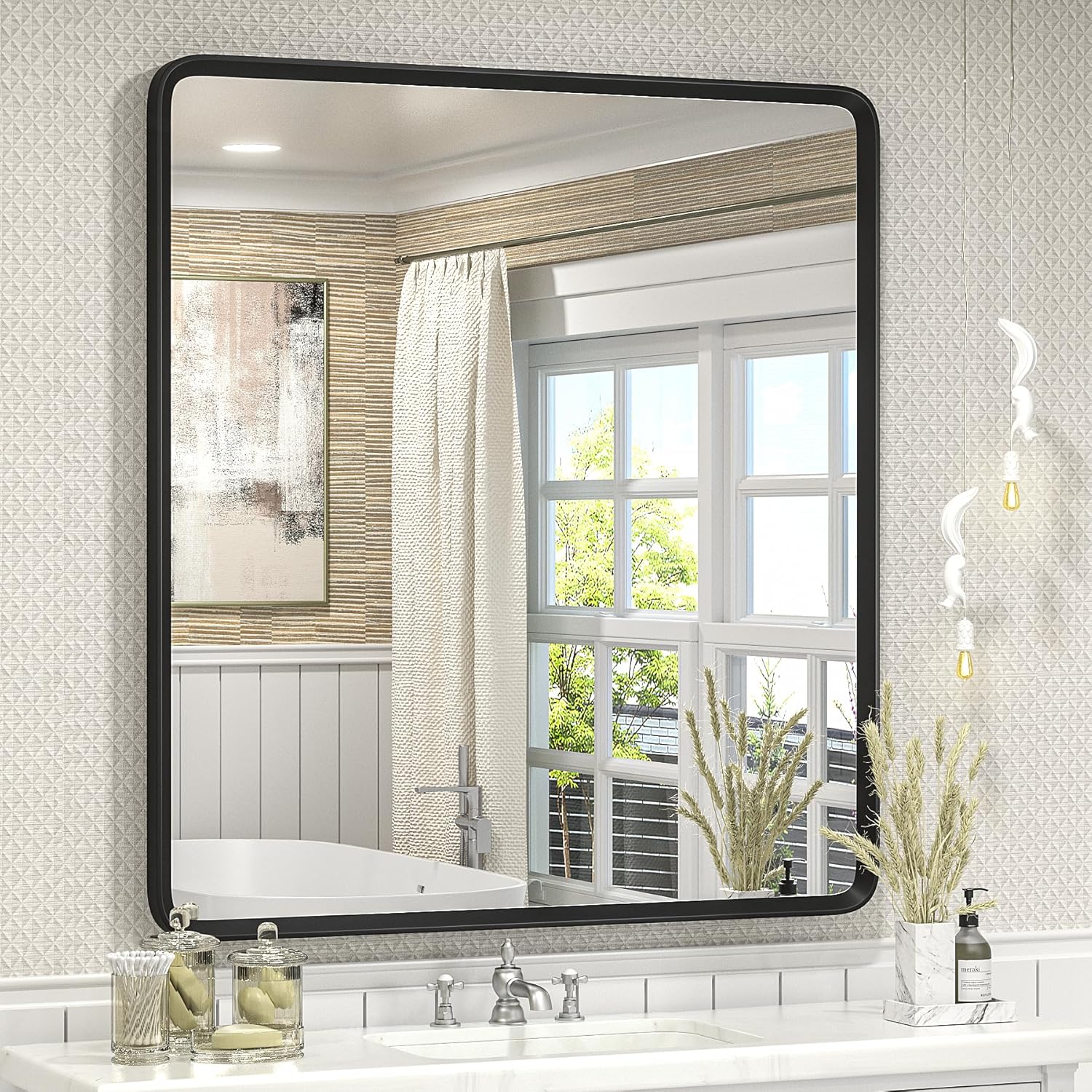 Amazon.com: GOLOMO 32x36 Black Bathroom Mirror, Black Matte Metal ...