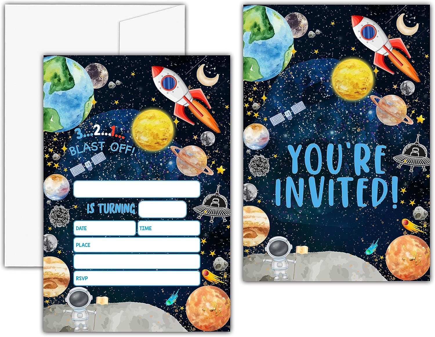 Amazon.com : KFNER Outer Space Birthday Invitations, Astronaut Birthday ...