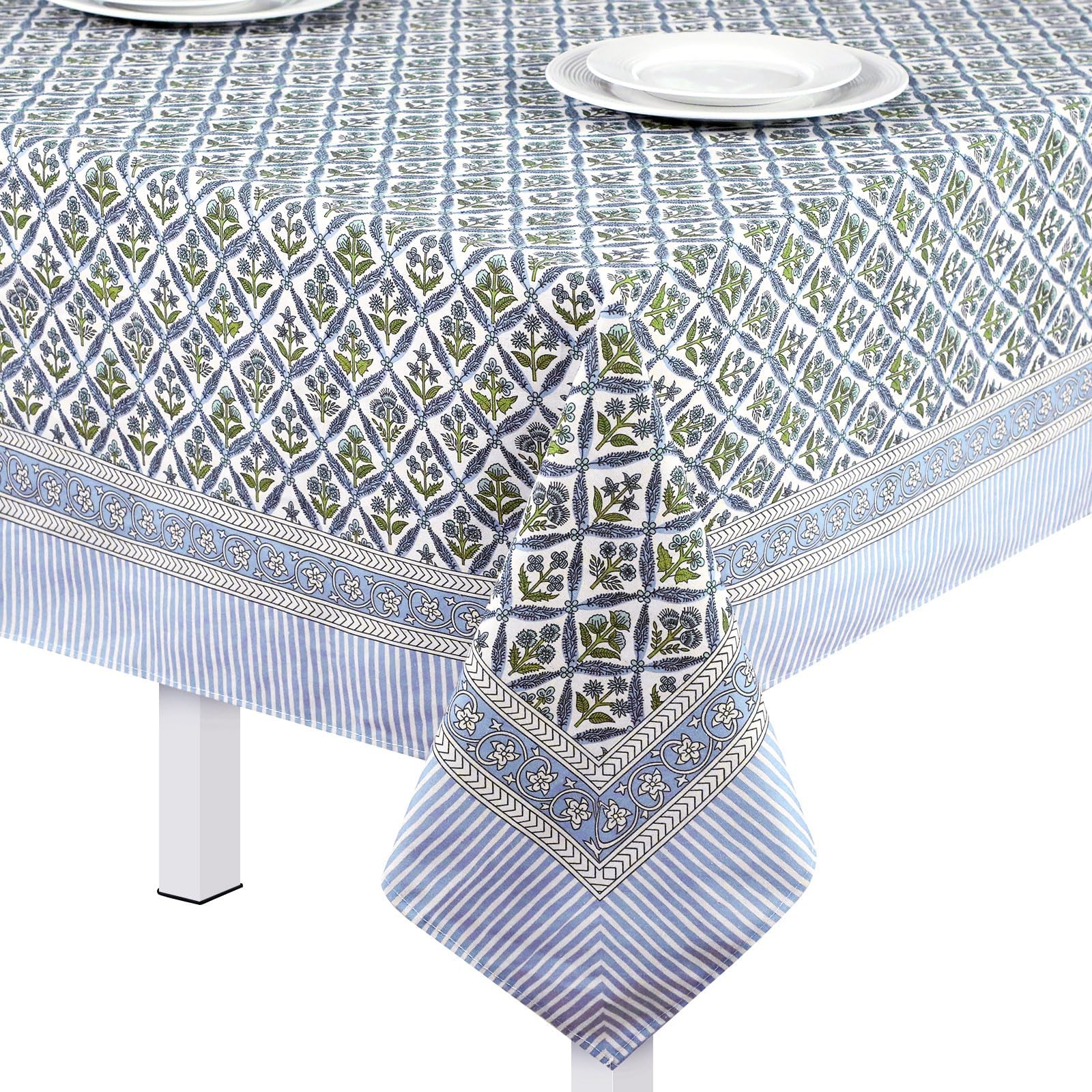 Amazon.com: Homestead Rajasthan Block Print Cotton Tablecloth 90" x 60 ...