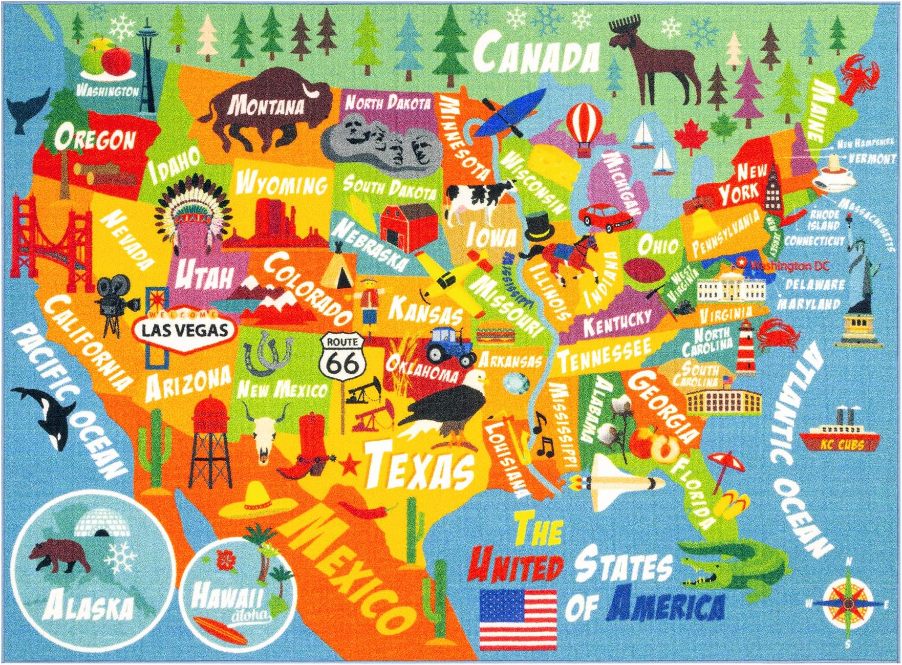 Amazon.com: Eric Carle Elementary World Map Kids Machine Washable Area ...