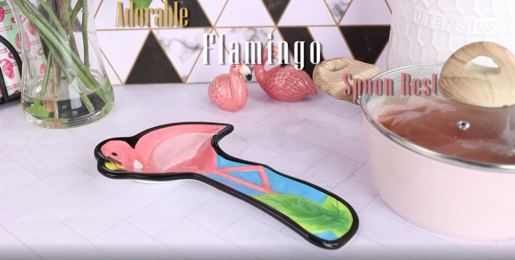 Watch Flamingo-themed Ceramic Spoon Rest Kitchen Ladle and Spoon Holder ...