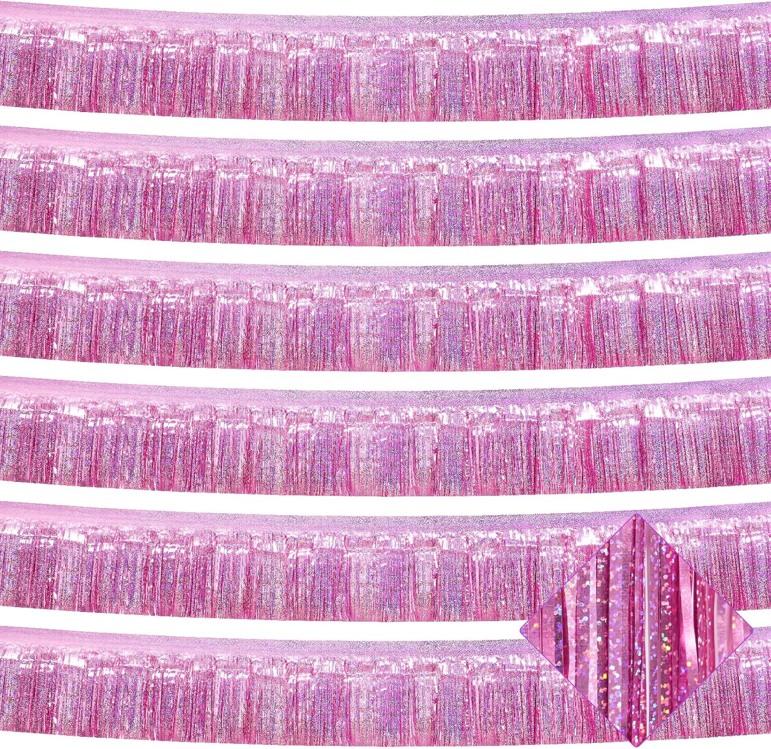 Amazon.com: YIDAKO 6 Pack 10Ft Pink Iridescent Foil Fringe Banner Party ...