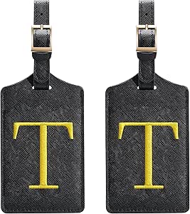 Amazon.com: Travelambo Initial Luggage Tag, 2 Packs PU Leather Luggage Tags for Suitcases with ...