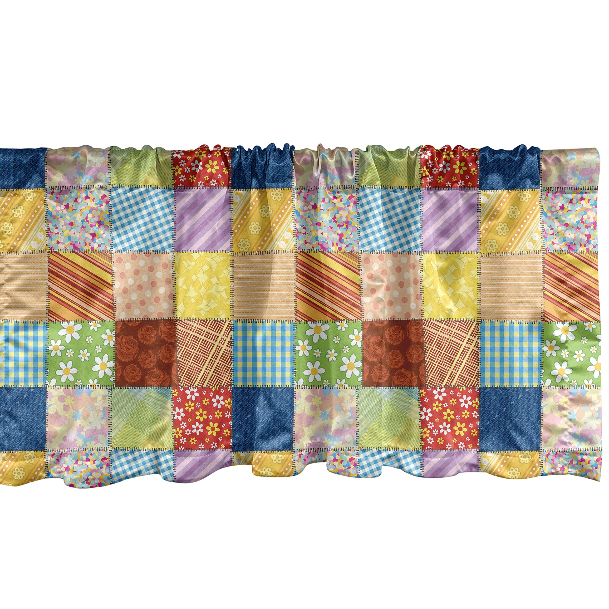 Amazon.com: Lunarable Colorful Window Valance, Quilt Style Floral Plaid ...