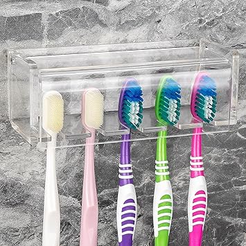 Amazon.com: 5 Slots Wall Mount Toothbrush Holder with Cover, Self ...