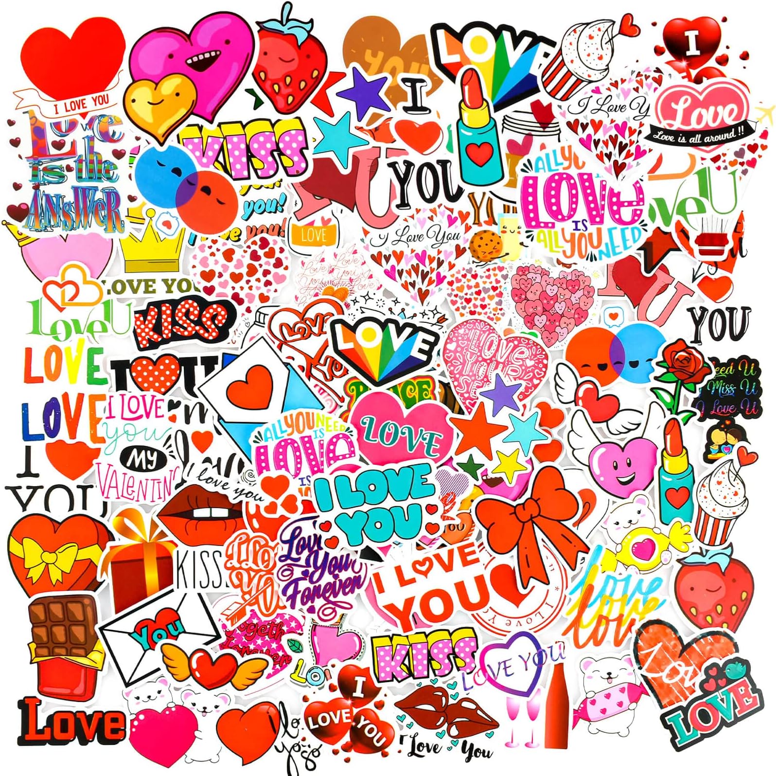 Amazon.com: 100 Pack Valentine's Day Stickers, Water Bottles Phone ...