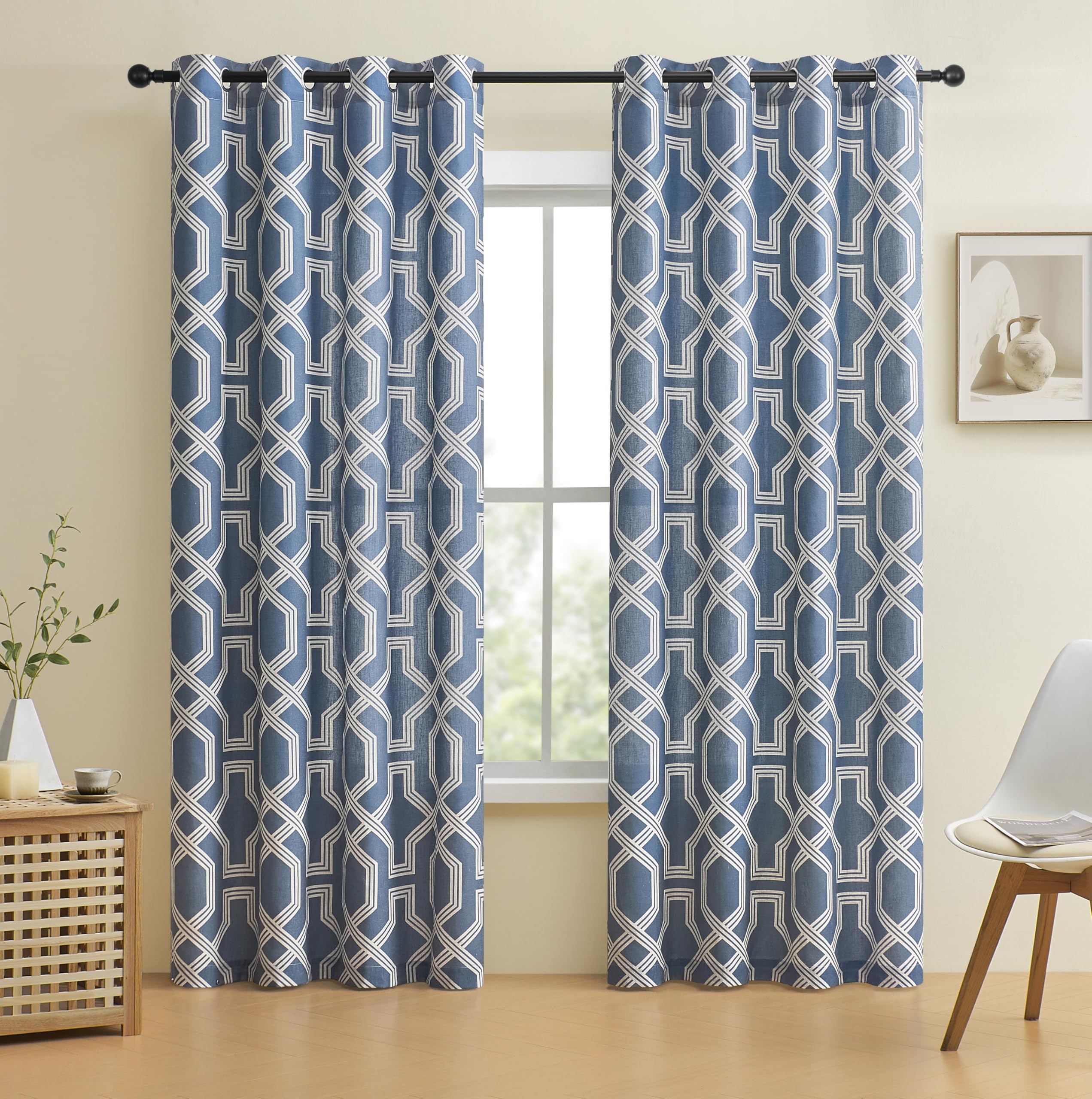 Amazon.com: ZHOCHI Denim Trellis Pattern Window Curtain Panels 84 ...