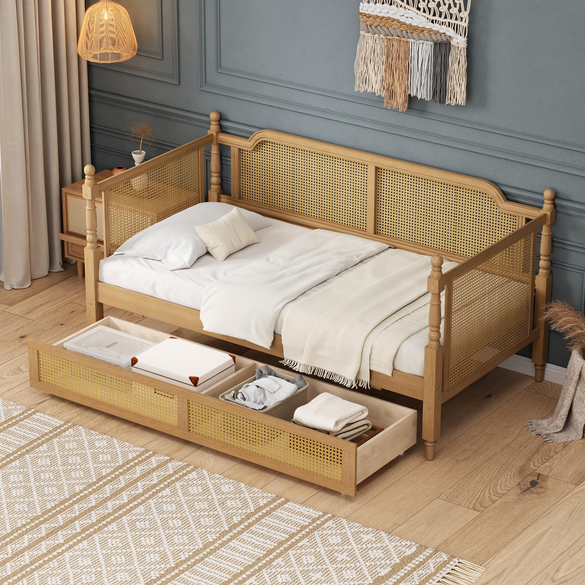 Amazon.com: SOFTSEA Twin Size Rattan Daybed with Storage Drawers ...